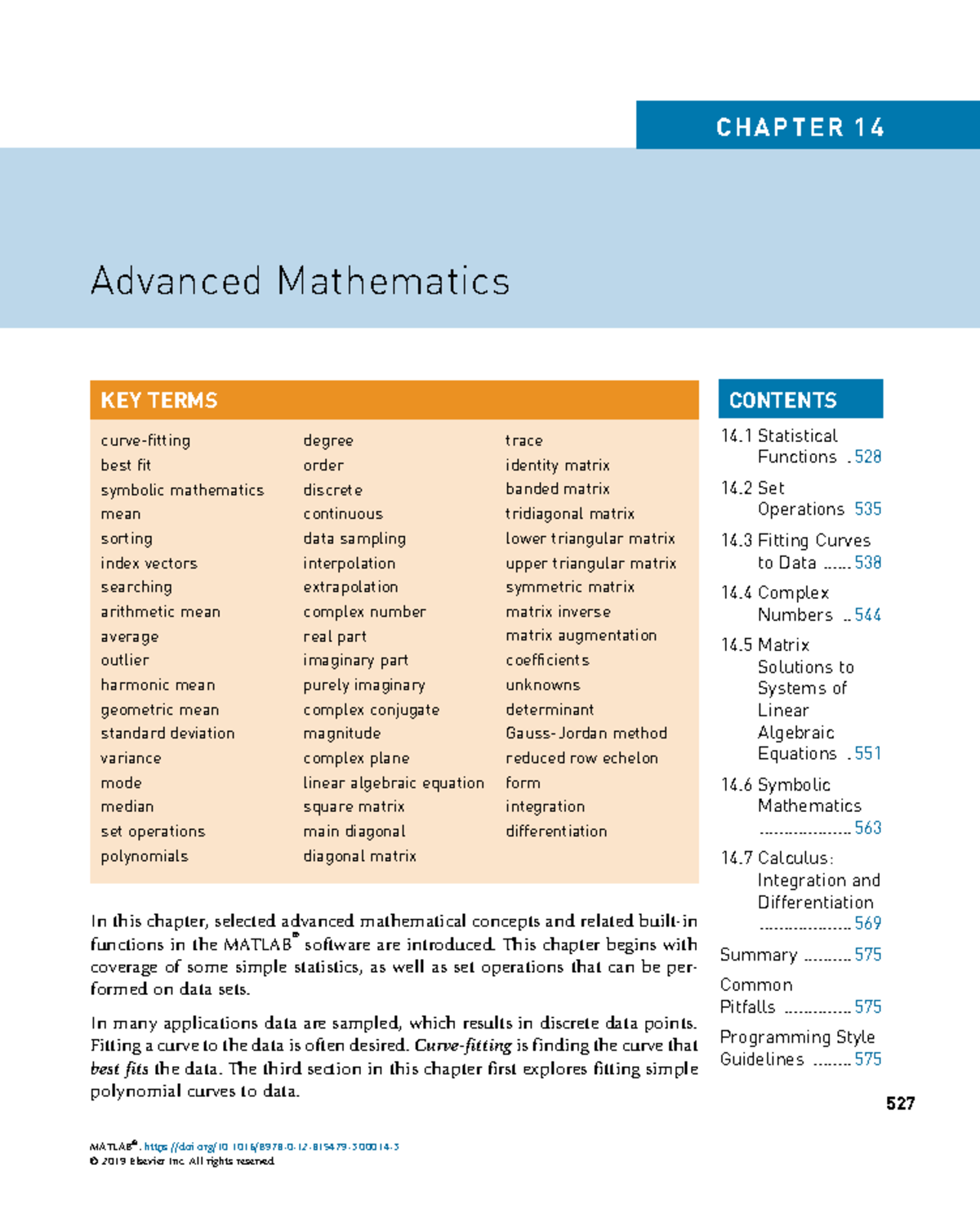 Chapter 14 Advanced Mathematics 2019 Matlab C H A P T E R 1 4 Advanced Mathematics Key Terms