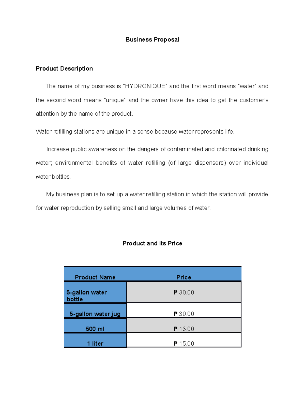 Business Proposal App Eco - Business Proposal Product Description The ...