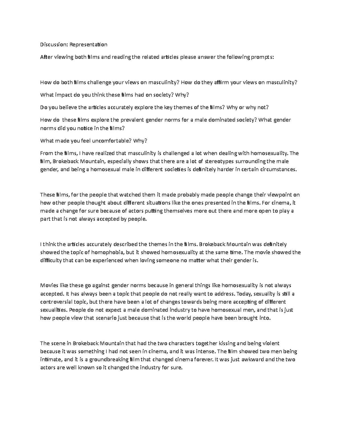 Discussion Representation - Discussion: Representation After viewing ...