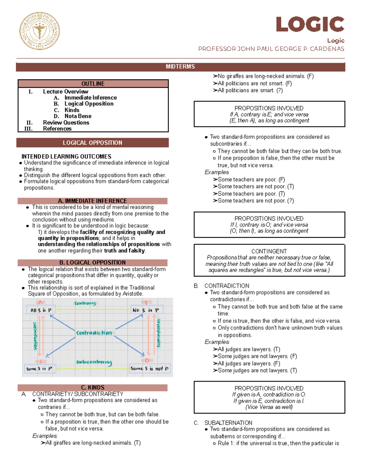 2-Midterms-Logic Transes - LOGIC Logic PROFESSOR JOHN PAUL GEORGE P ...