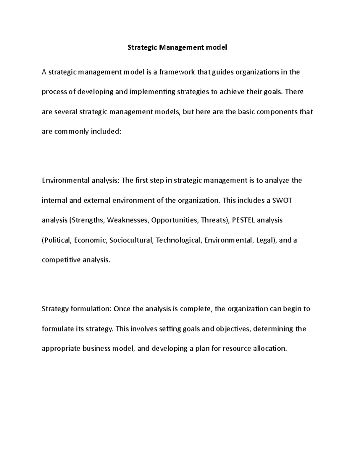 Strategic managment model - There are several strategic management ...