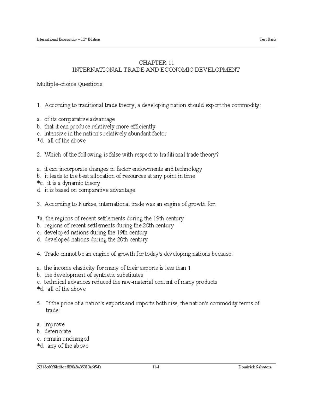 Ch11 MCQ and LQ - notes - International Economics – 13th Edition Test ...