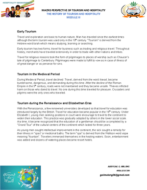 Chapter 1 - Lecture notes 1 - MICRO PERSPECTIVE OF TOURISM AND ...