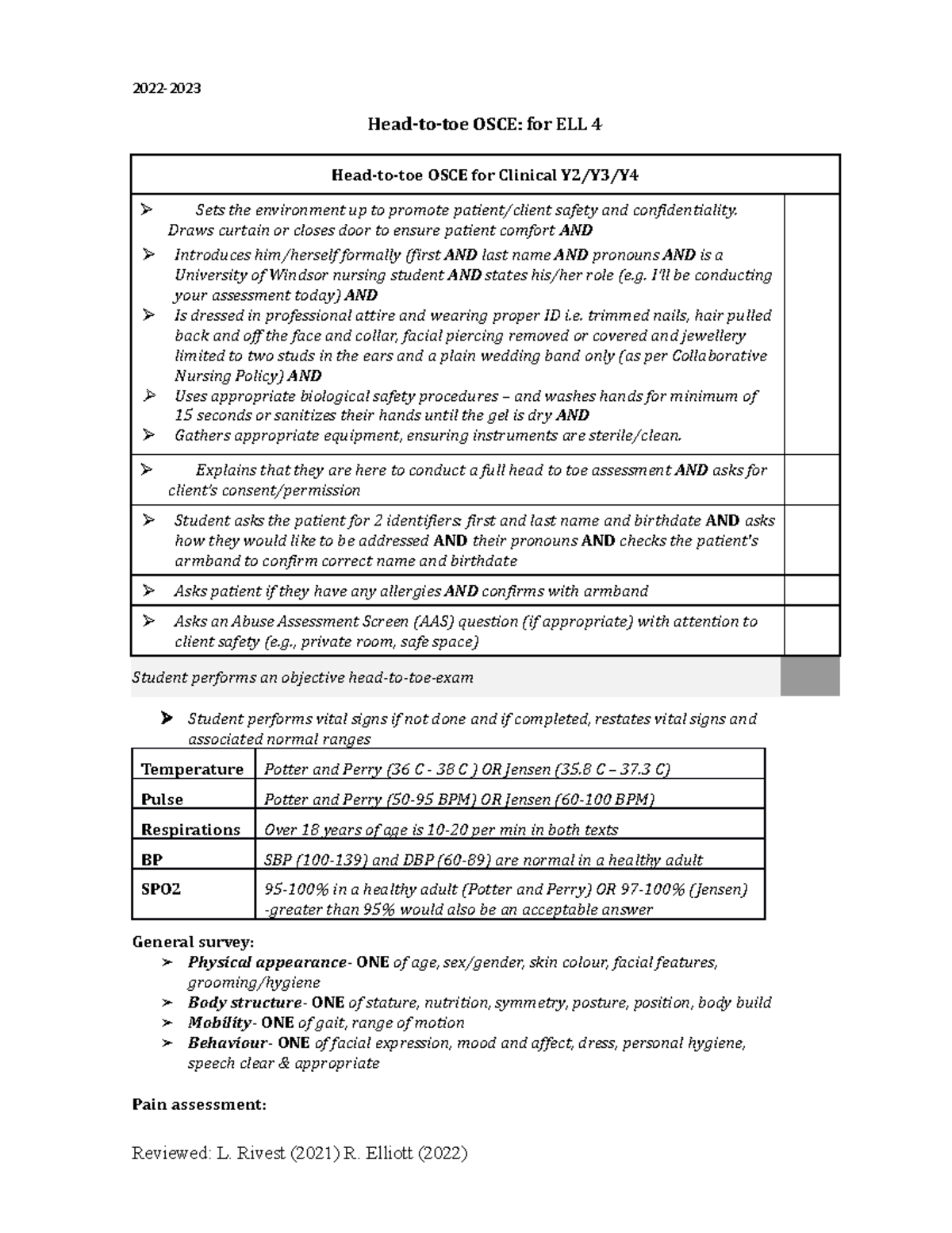 OSCE Head to toe - Head-to-toe OSCE: for ELL 4 Head-to-toe OSCE for Clinical Y2/Y3/Y Sets the ...