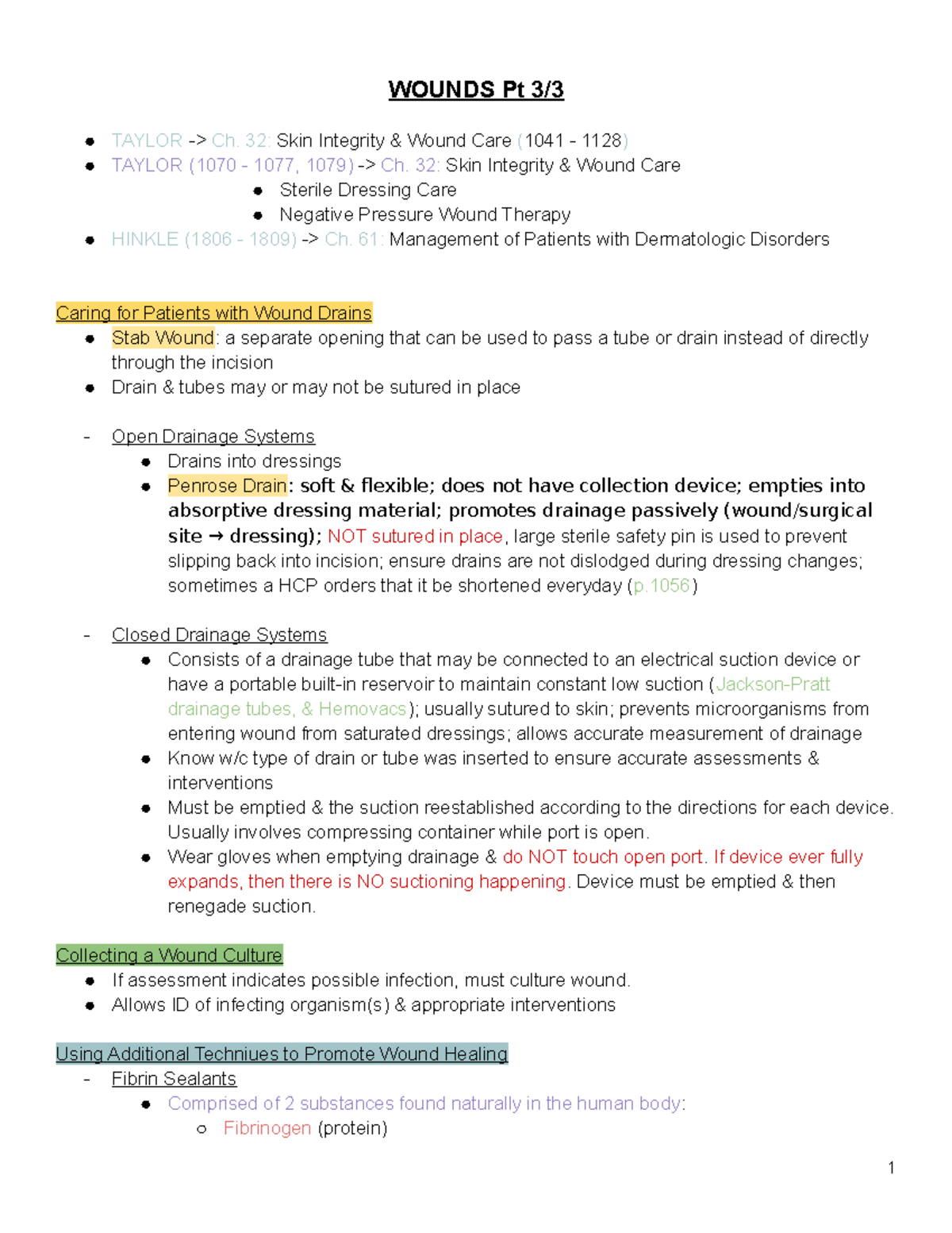N11 Wounds Notes Pt 3 of 3 - Exam #3 - WOUNDS Pt 3/ TAYLOR -> Ch. 32 ...