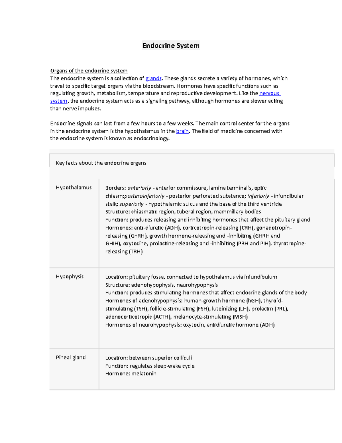Endocrine System - Lecture notes 11-12 - Endocrine System Organs of the ...