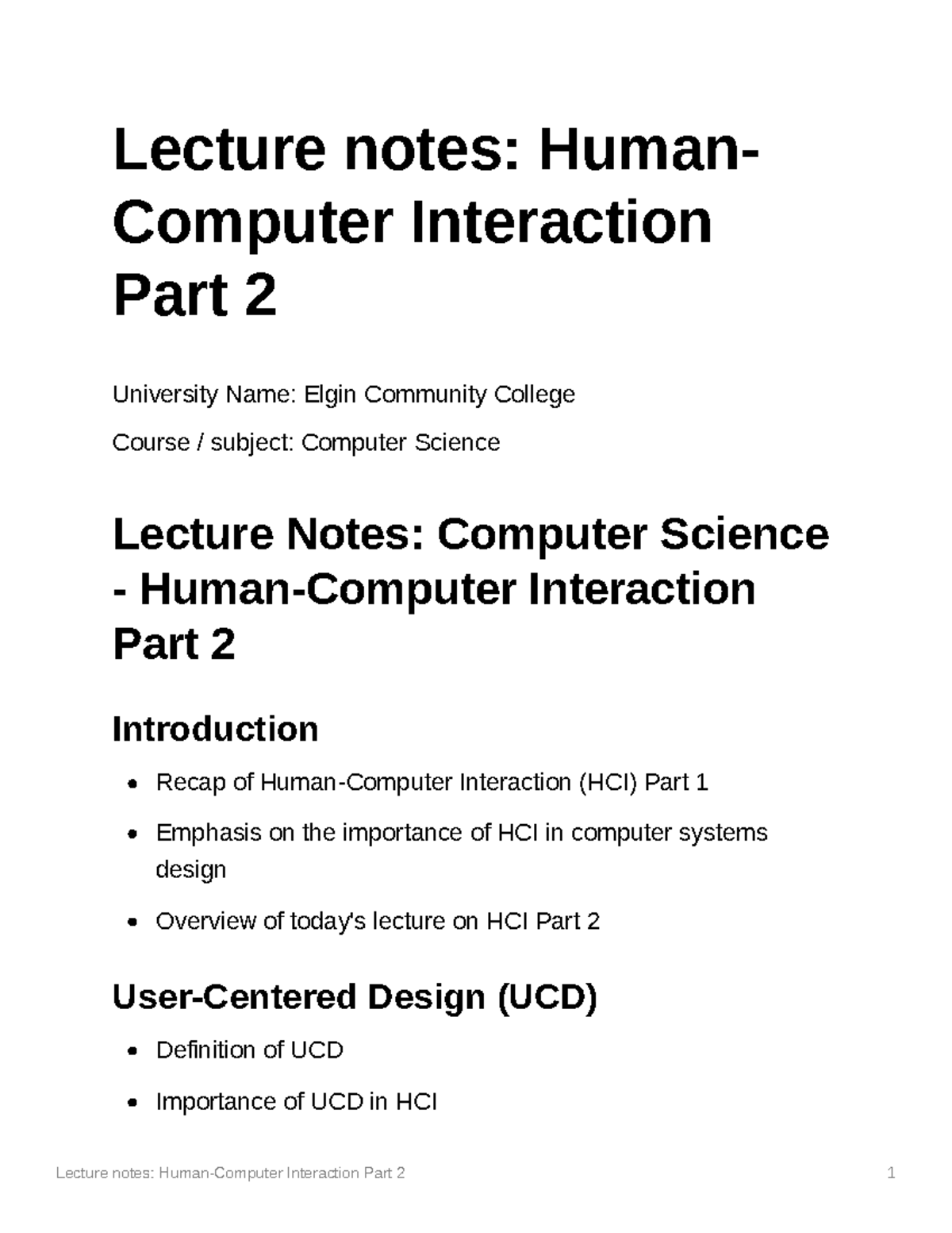 Lecture notes Human-Computer Interaction Part 2 - Lecture notes: Human ...