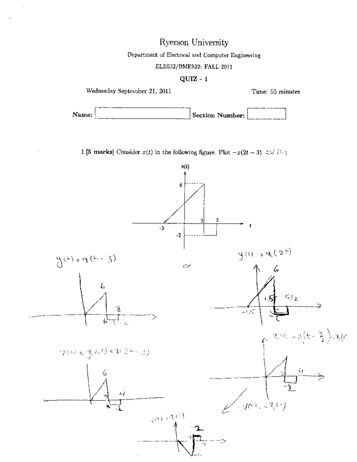 Signals and Systems I - Practical - QUIZ1ASOLN - BME 532 - Ryerson ...