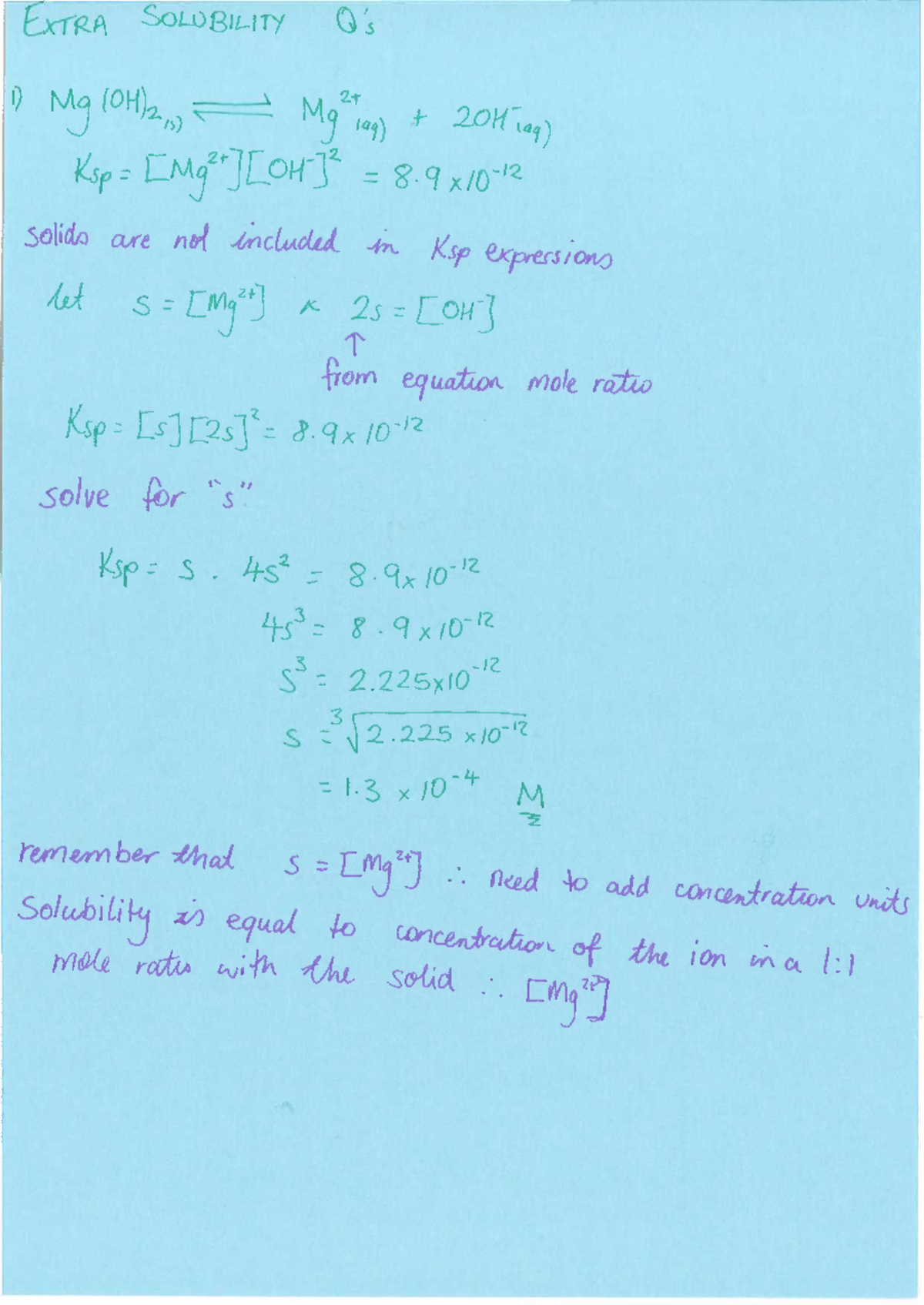 Solubility Extra Practice Solutions - 1 ) Mj (OH) 2 ,,J ====- ~ 2 ~ 0 ...