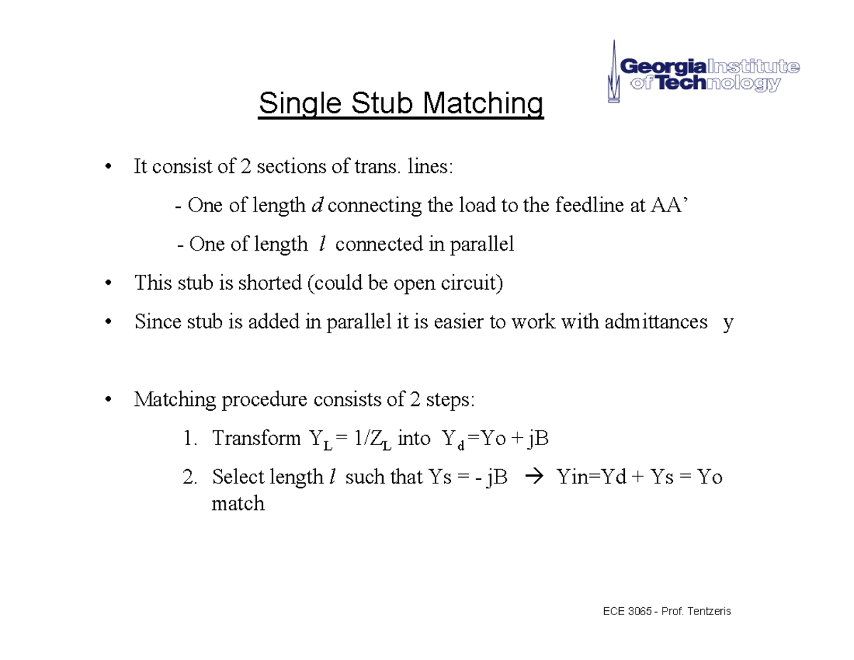 3065 Single stub Matching 2006 - Single Stub Matching ï It consist of 2 ...