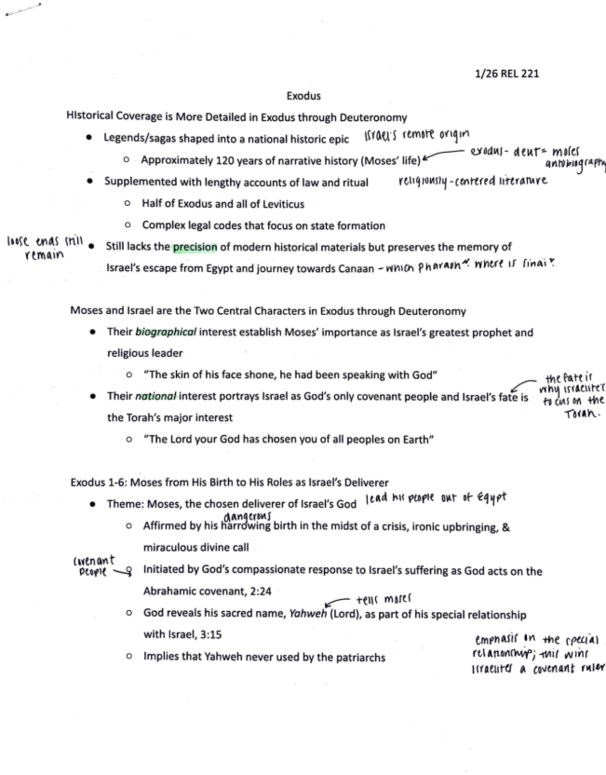 Exodus Lecture Notes - 1/26 REL 221 Exodus Hlstorical Coverage is More ...