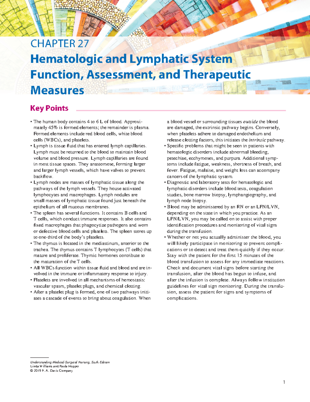 Ch27 - chapter 27 - CHAPTER 27 Hematologic and Lymphatic System Function, Assessment, and - Studocu