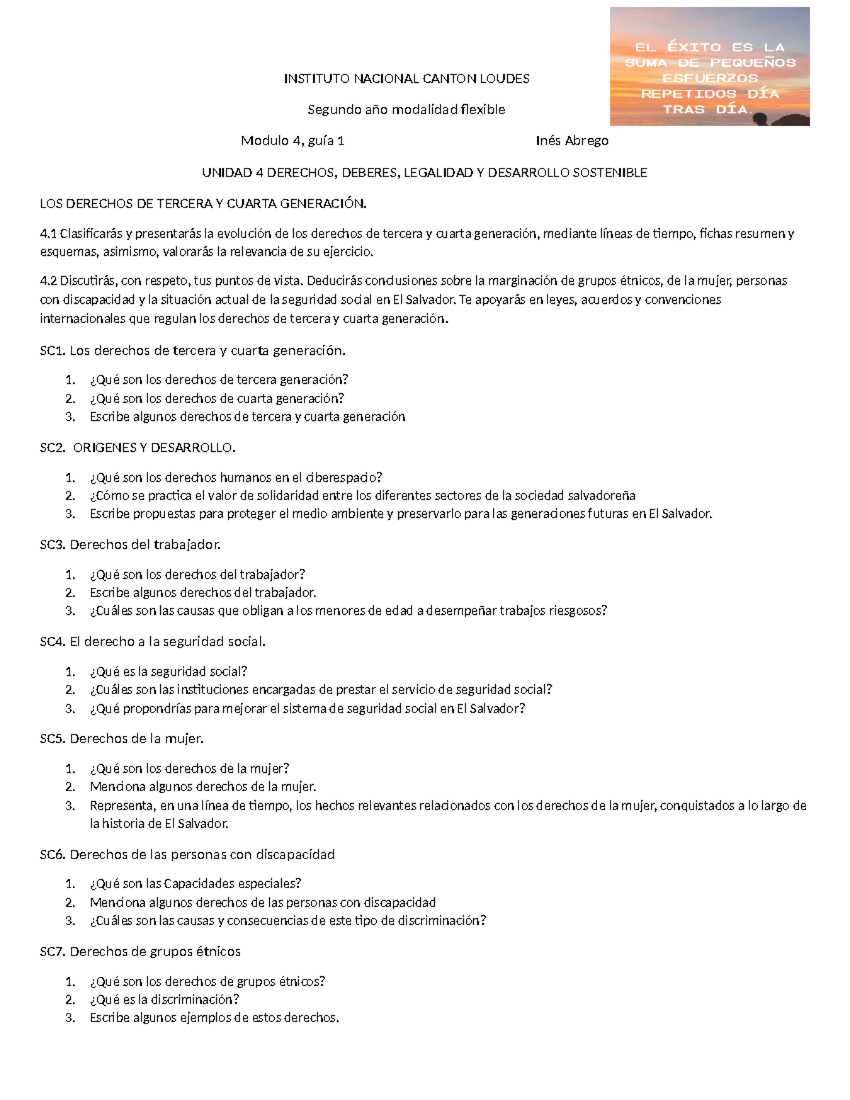 Guia 1 modulo 4 segundo año - INSTITUTO NACIONAL CANTON LOUDES Segundo año modalidad flexible ...