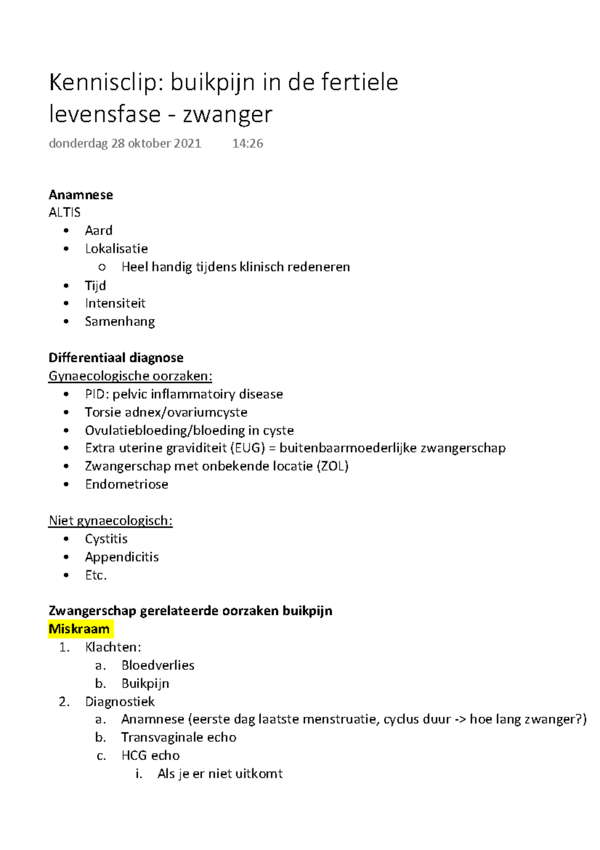 Kennisclip buikpijn in de fertiele levensfase - zwanger - Anamnese ...