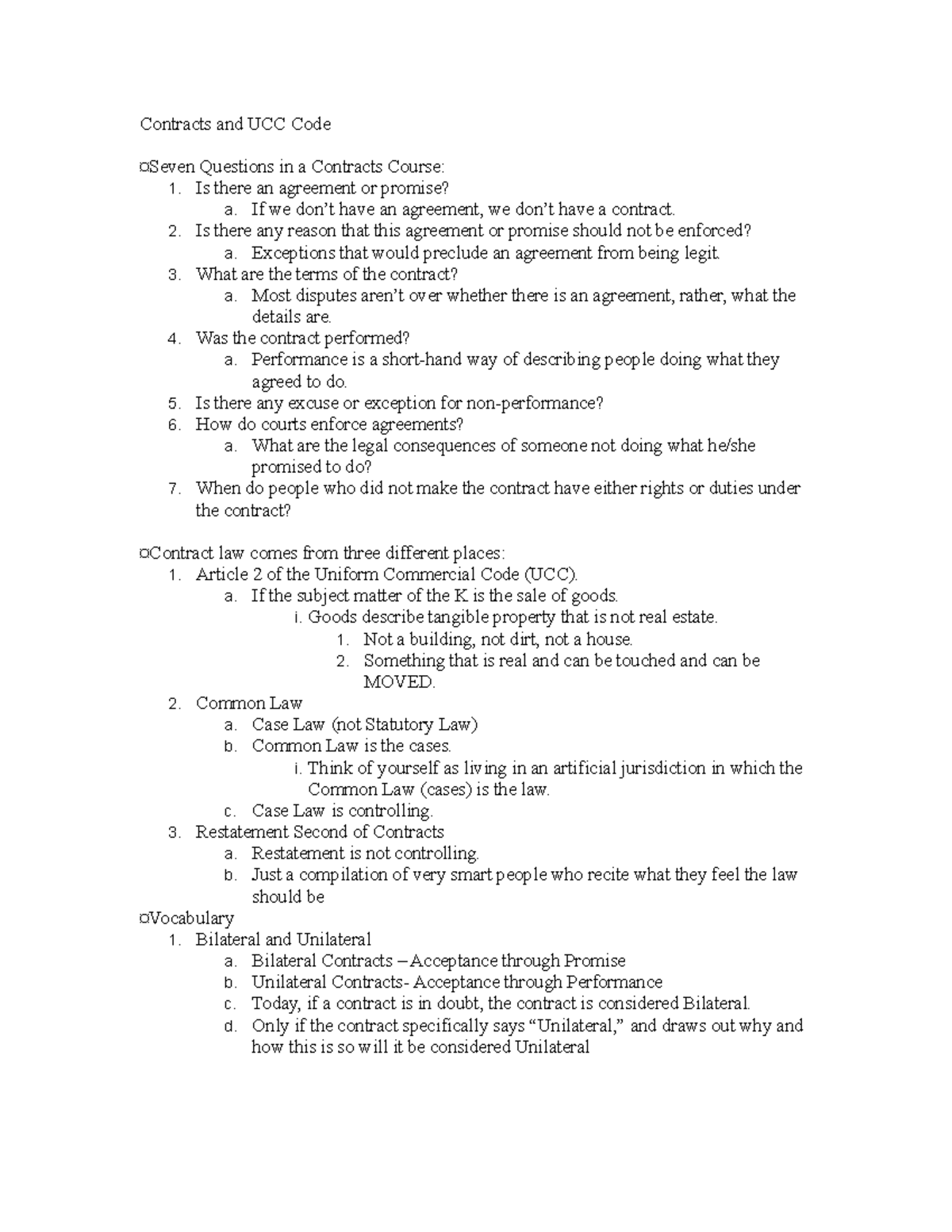 Contracts and UCC Code - Contracts and UCC Code ¤Seven Questions in a ...