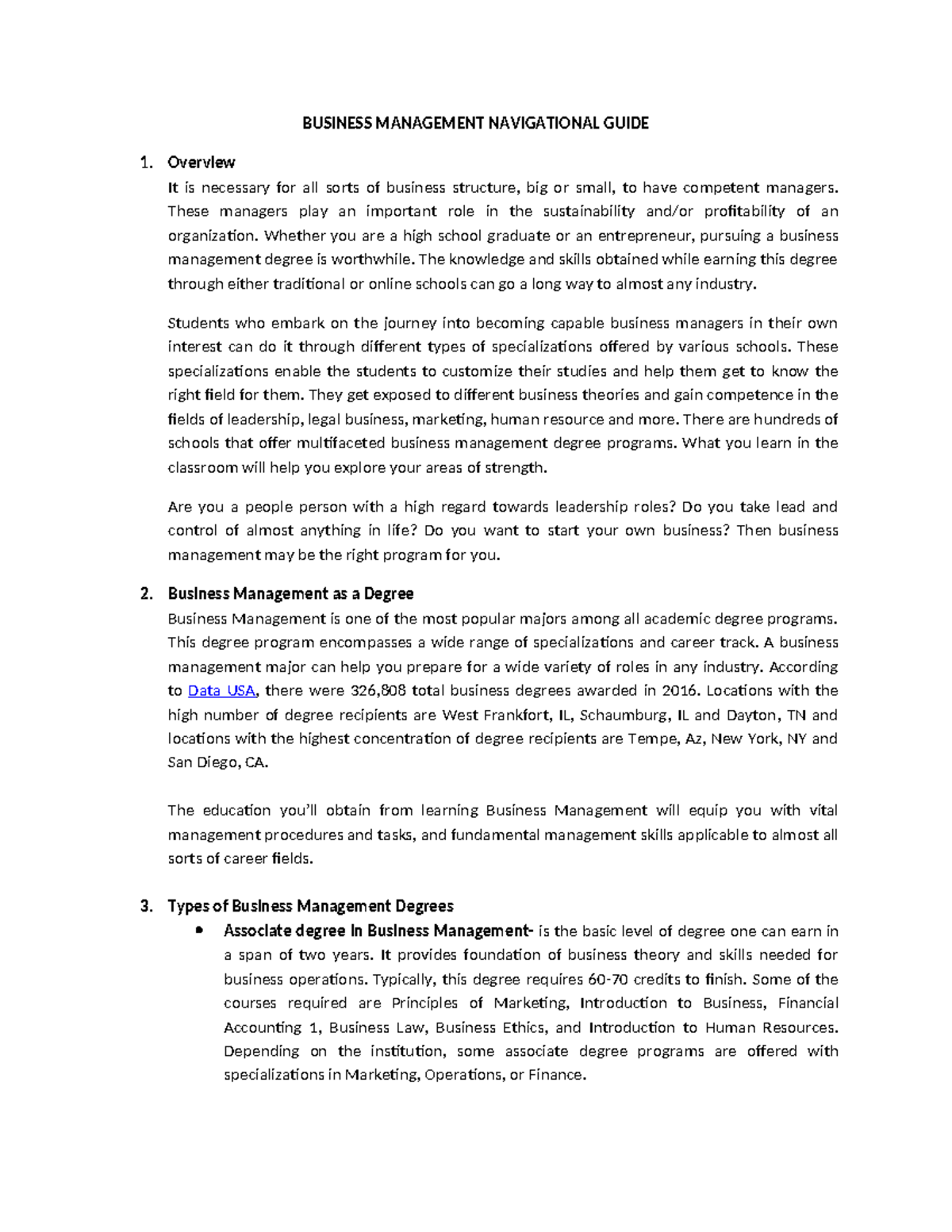 Business Management Navigational Guide - BUSINESS MANAGEMENT ...