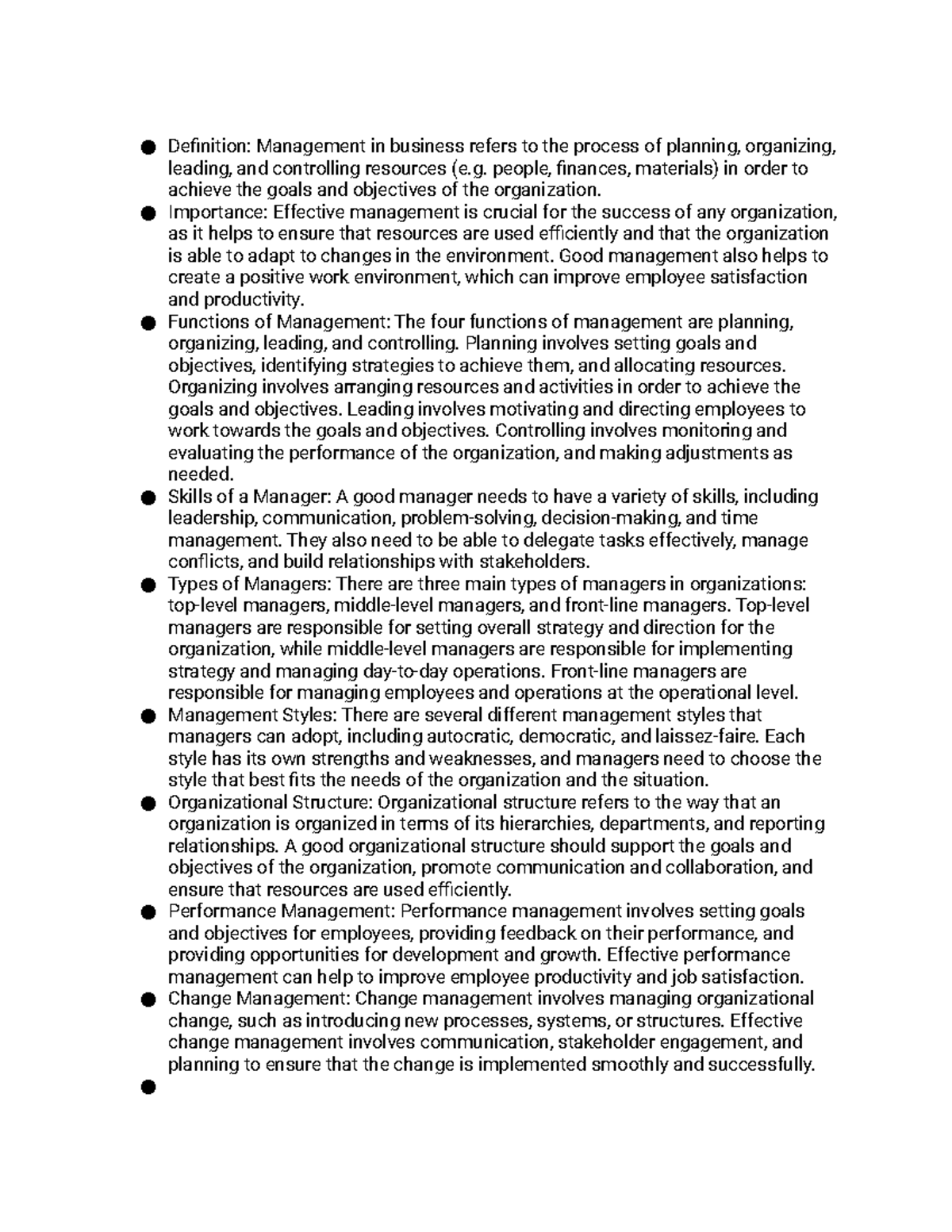 Managment notes - Definition: Management in business refers to the ...