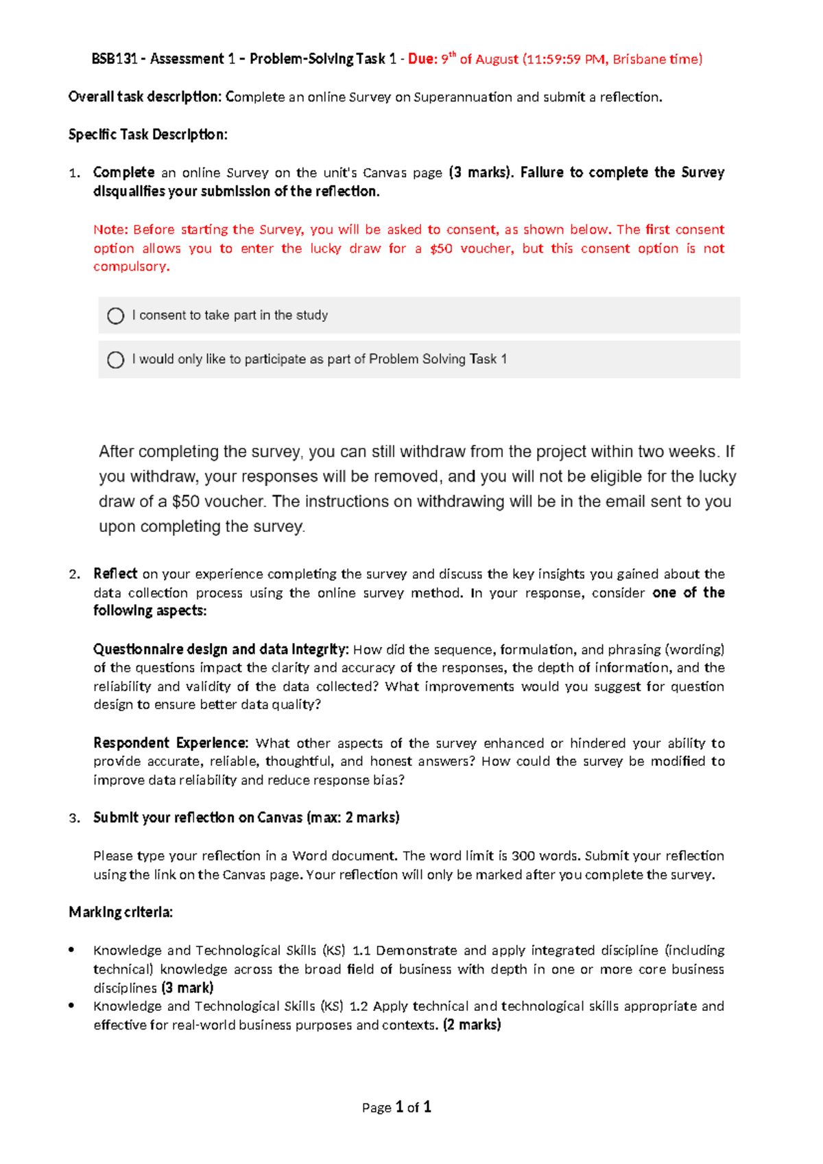 A1 PST1 Description-1 - A1 BSB131 PST1 - BSB131 - Assessment 1 – Problem-Solving Task 1 - Due: 9 ...