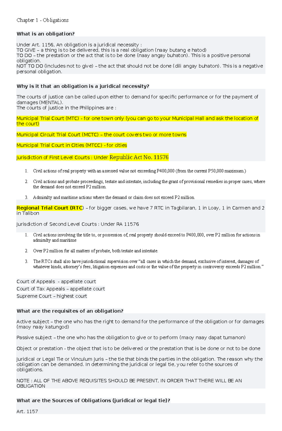 Chapter 1 - obligations - Chapter 1 - Obligations What is an obligation ...