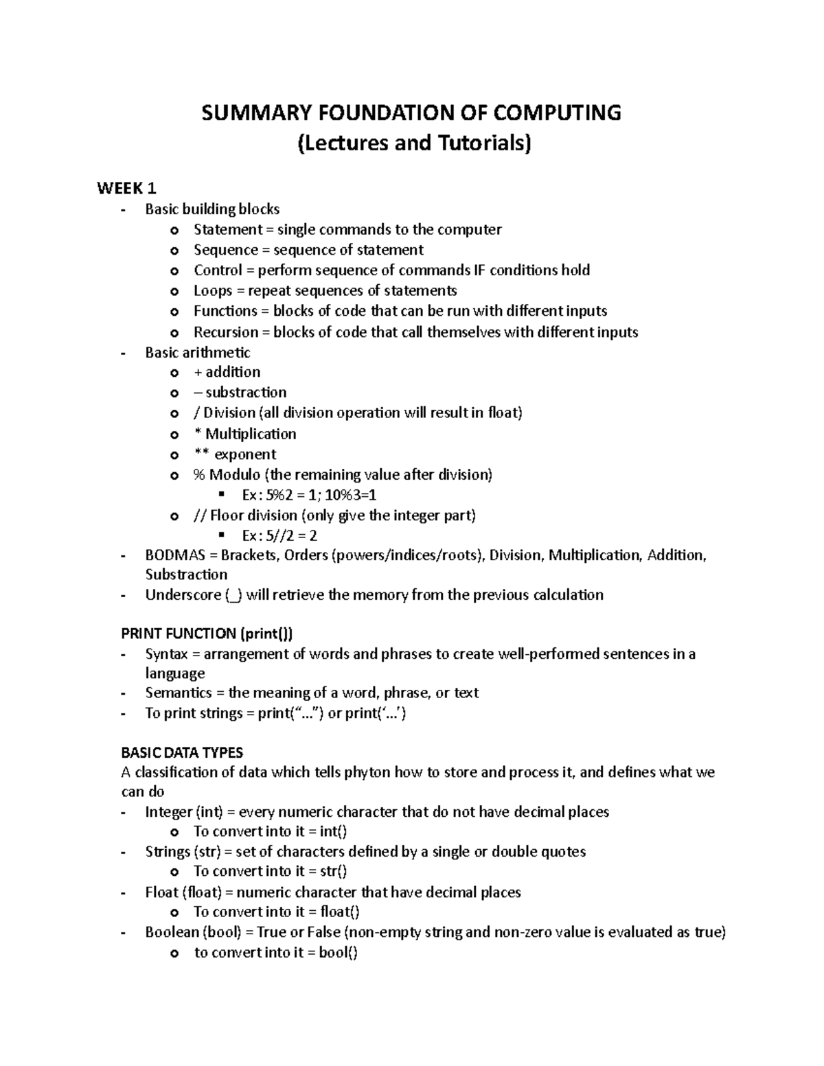 Summary Foundation OF Computing - SUMMARY FOUNDATION OF COMPUTING ...