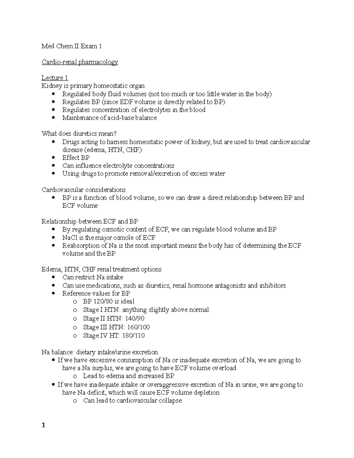 Med Chem II Exam 1 - Study guide for the first exam in this class - Med Chem II Exam 1 Cardio ...