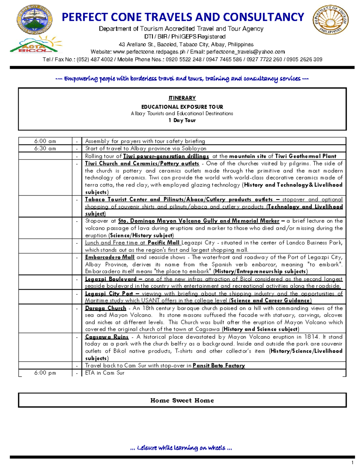 Albay Tour - 1 Department of Tourism Accredited Travel and Tour Agency ...