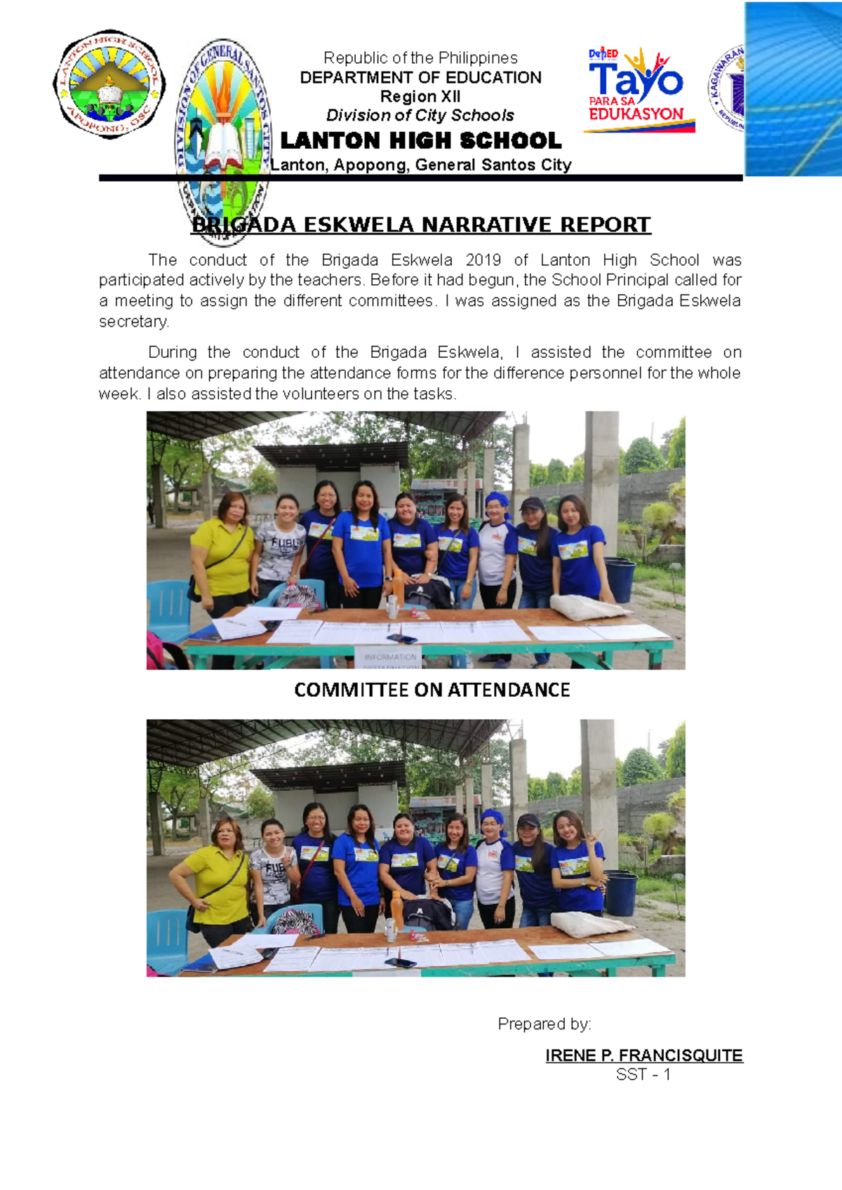 Brigada Eskwela Narrative Report - Republic of the Philippines ...