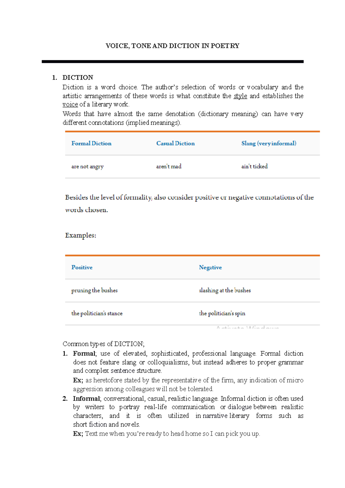 Voice, Tone and Diction in Poetry - VOICE, TONE AND DICTION IN POETRY 1 ...