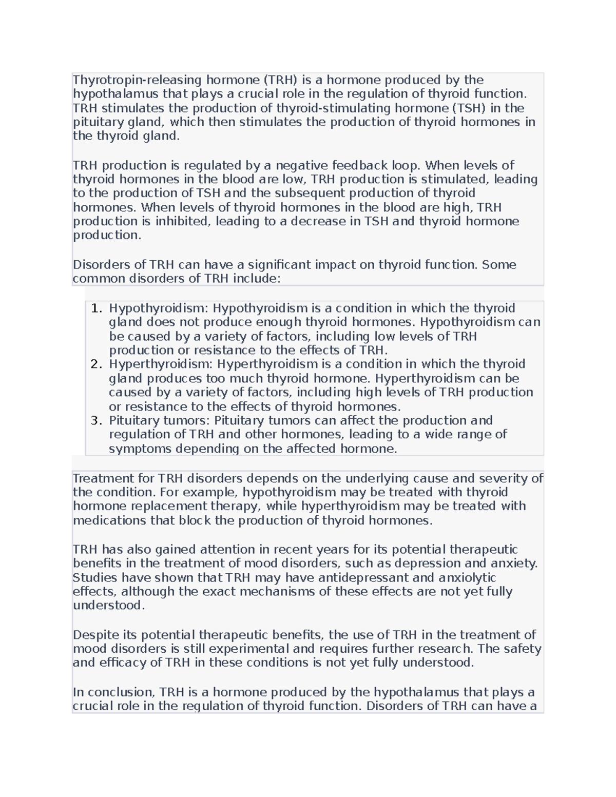 Trh hormone - notes - Thyrotropin-releasing hormone (TRH) is a hormone ...