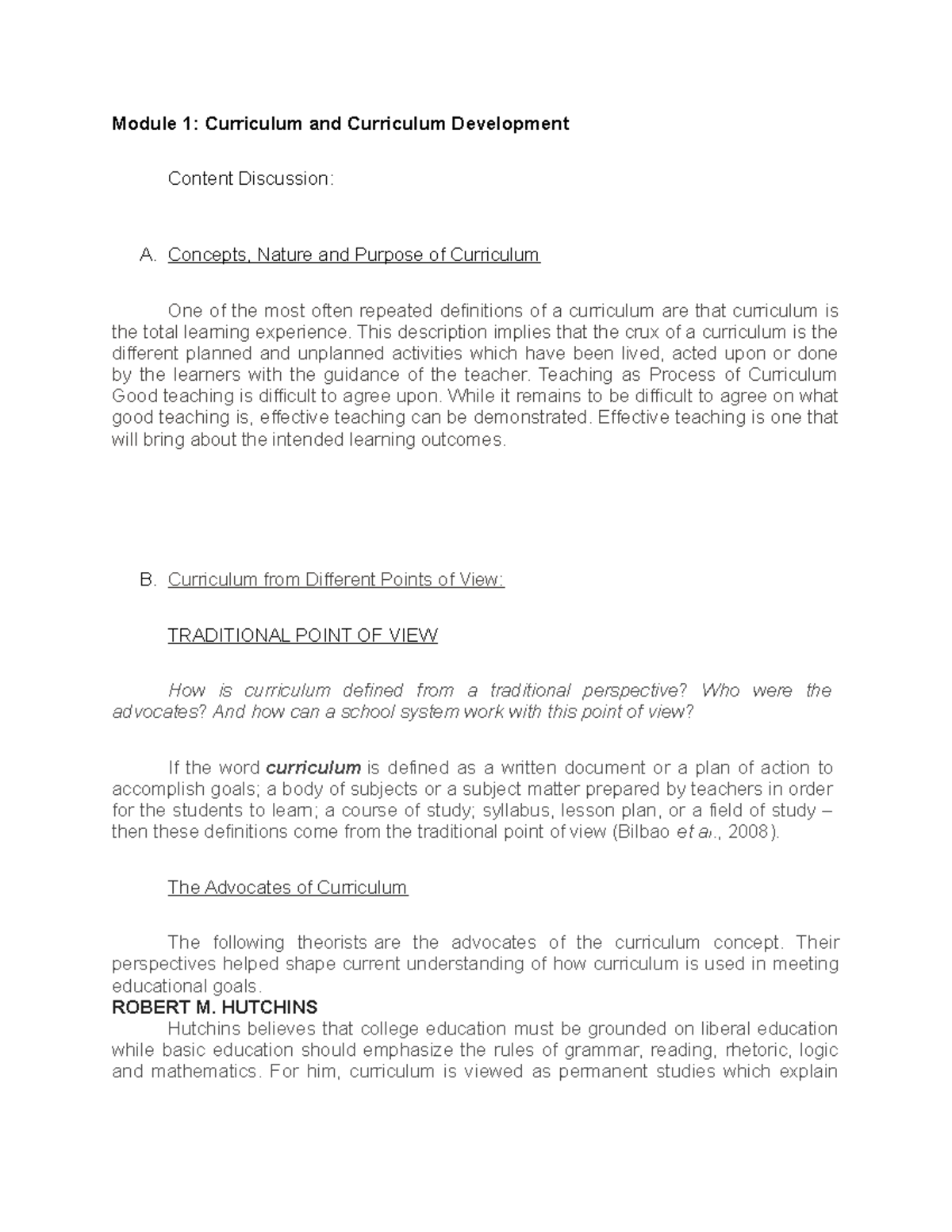 Module 1 EDUC 202 A The Curriculum and Curriculum Development - Module ...