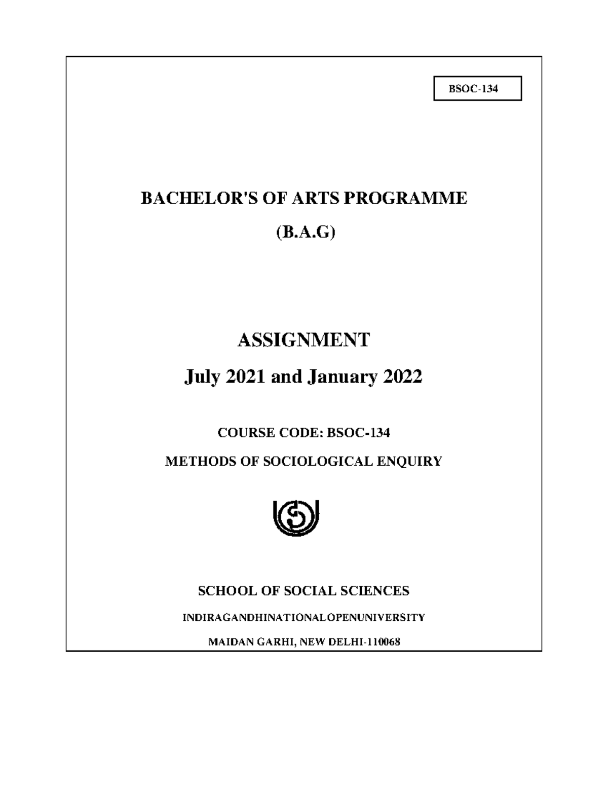 BSOC-134 English - sociology - BSOC- BACHELOR'S OF ARTS PROGRAMME (B.A ...