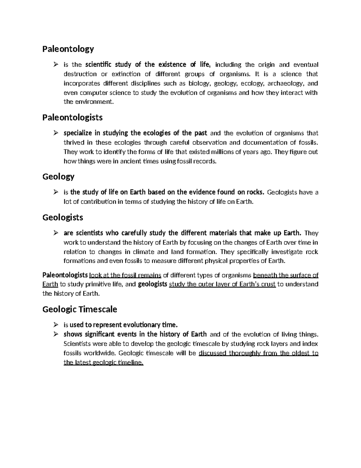 Biology - Paleontology is the scientific study of the existence of life ...