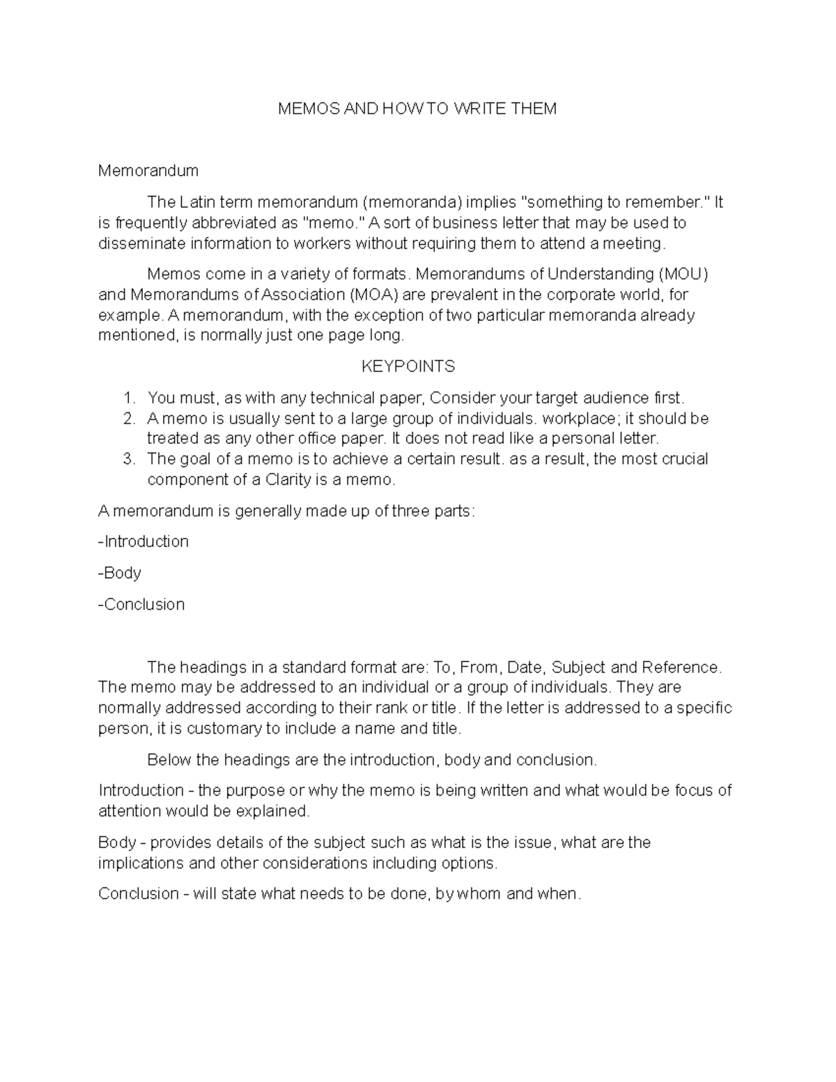Memos and how to write them - MEMOS AND HOW TO WRITE THEM Memorandum ...