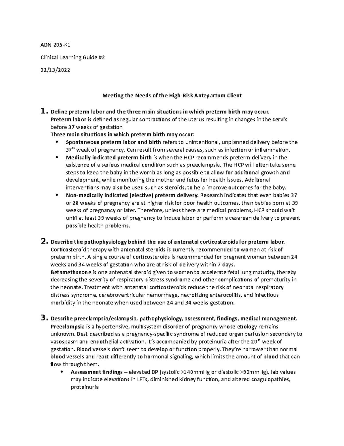 CLG #2 - OB - Clinical learning guide and study guide for exams - ADN ...