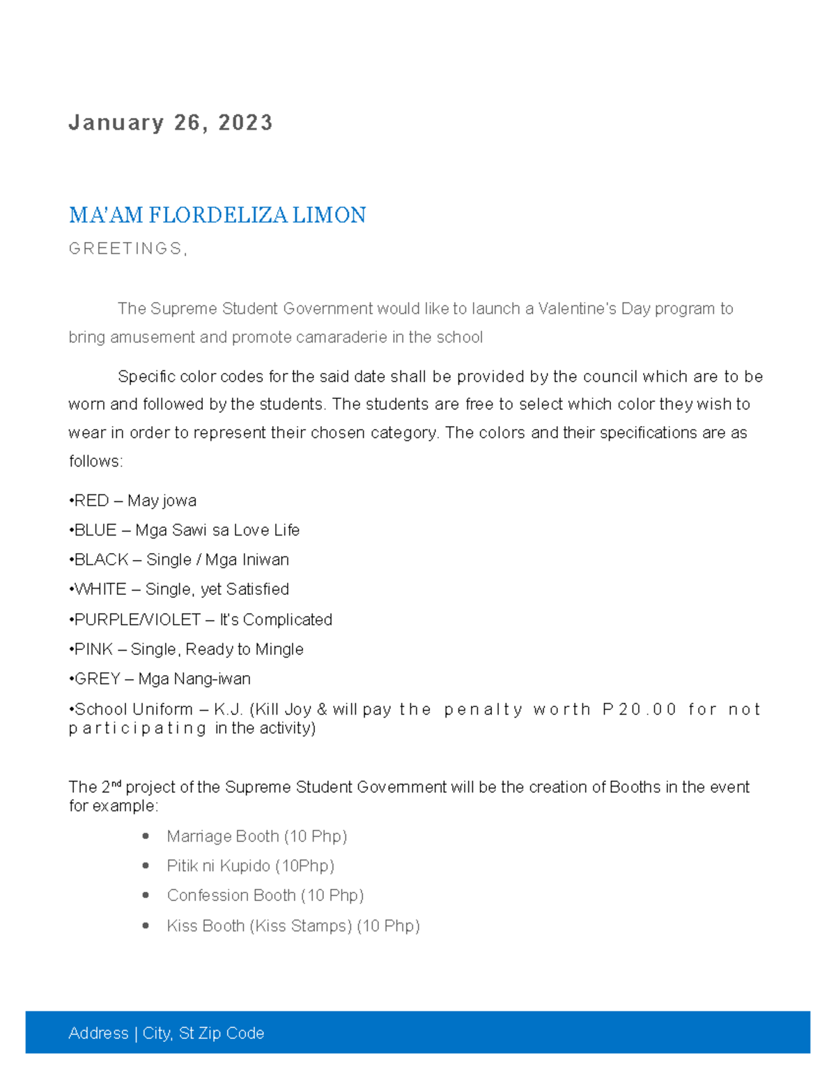 Valentine's Day Proposal - January 26, 2023 MA’AM FLORDELIZA LIMON G R ...