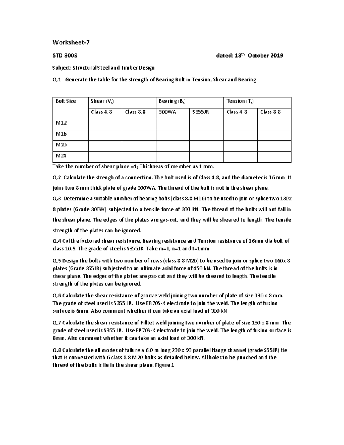 Worksheet 7 Connections and Tension Member - Warning: TT: undefined ...