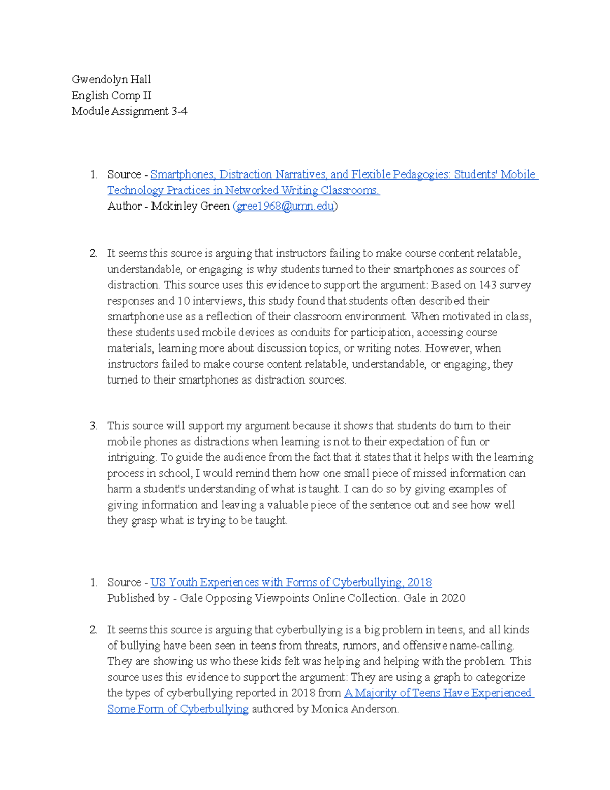 3-4 Submission: Annotating Your Sources - Gwendolyn Hall English Comp II Module Assignment 3 ...