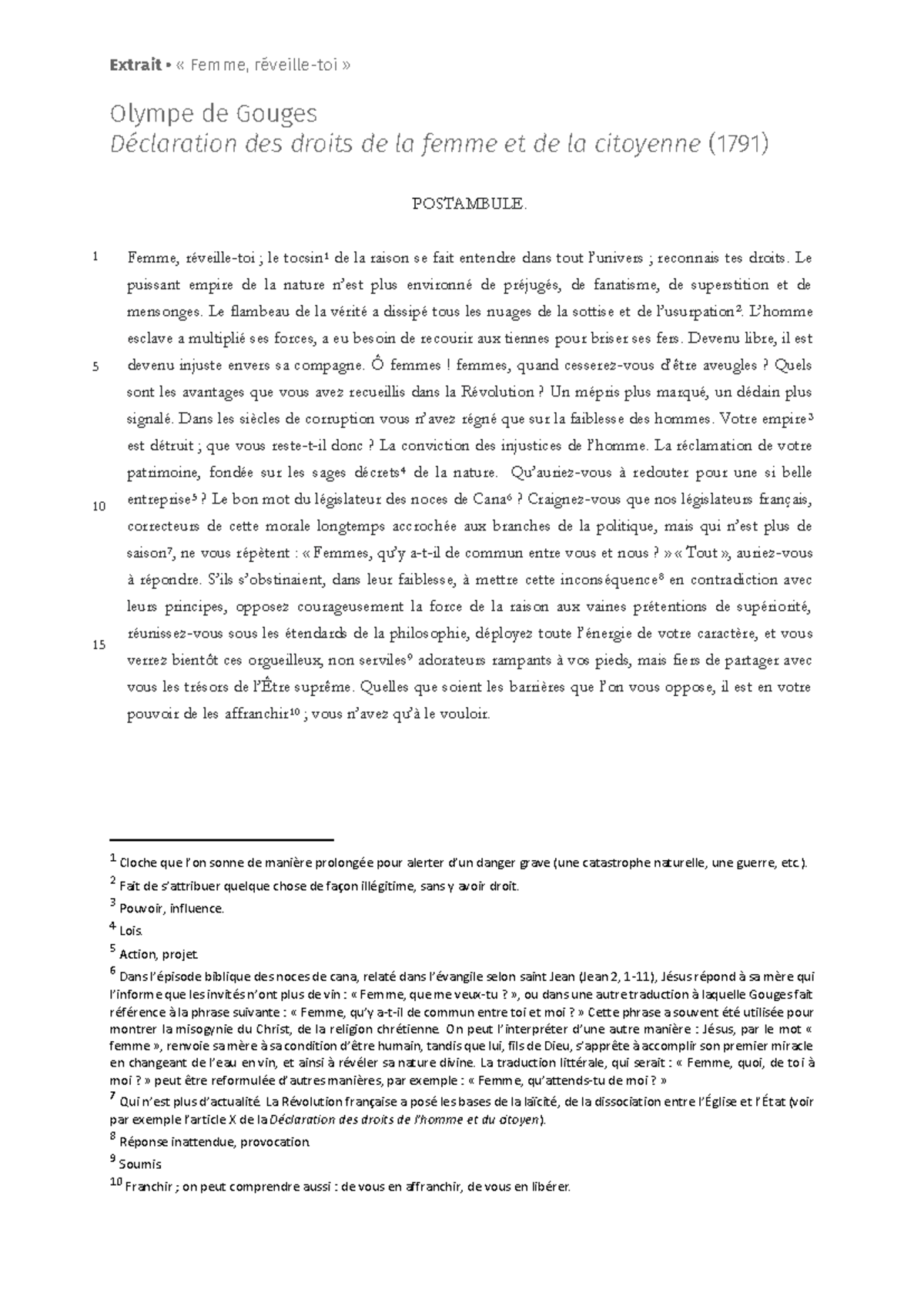 Postambule - Explication linéaire - Extrait • « Femme, réveille-toi ...