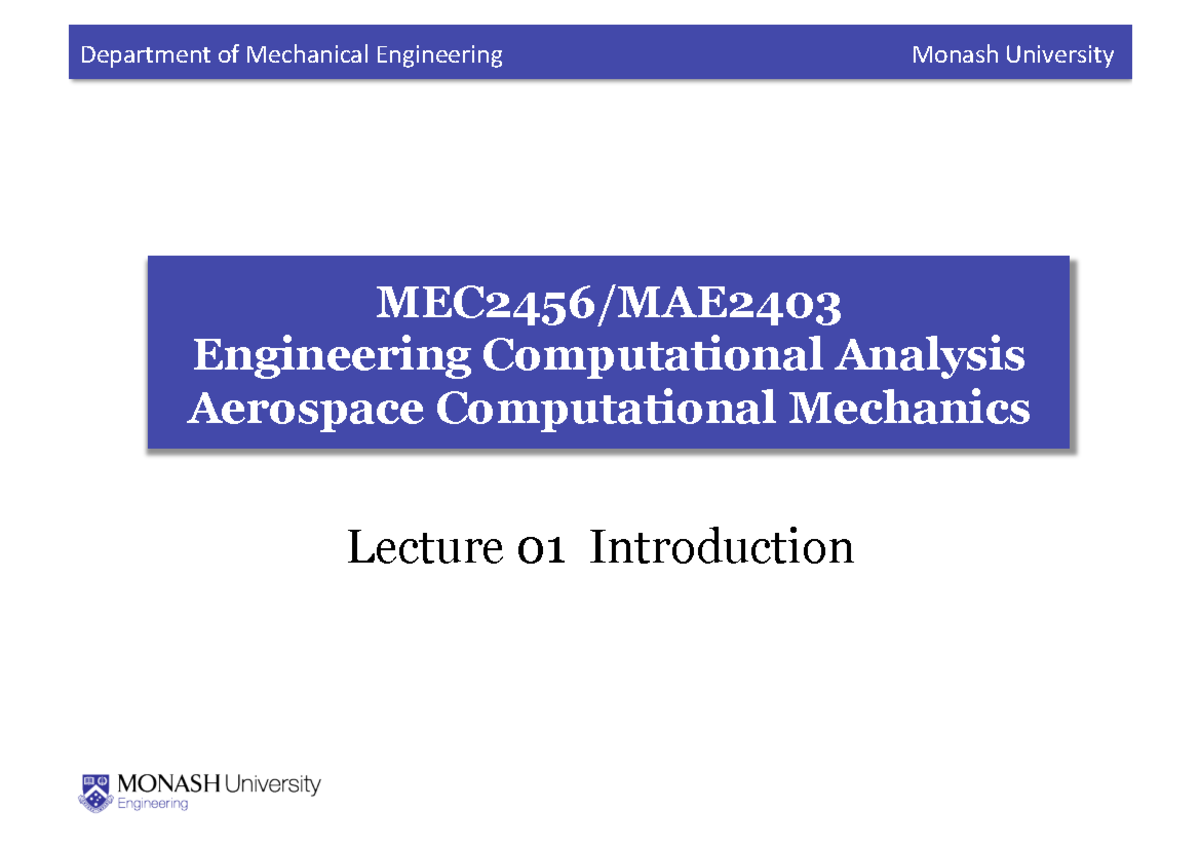 Lecture 1 notes - Department of Mechanical Engineering Monash ...