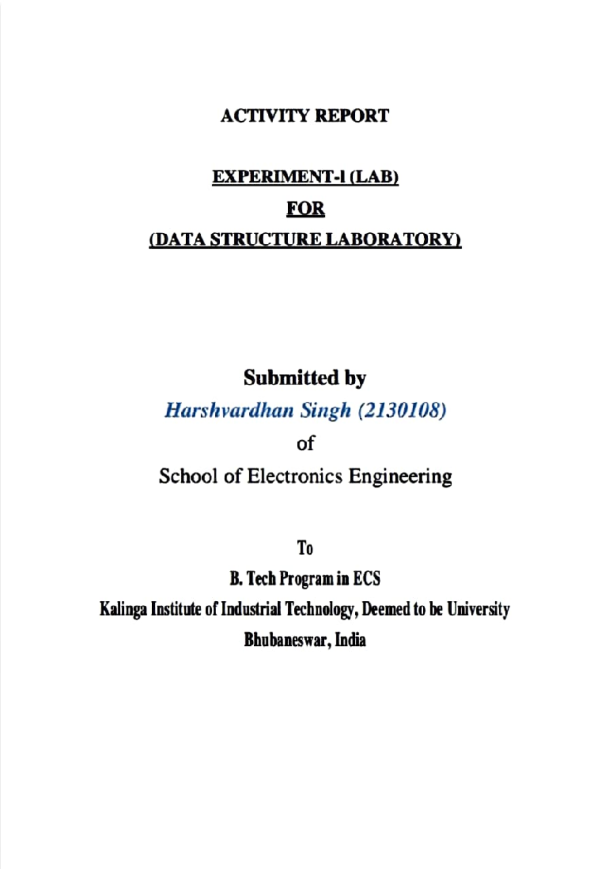 2130108 Harahvardhan Singh, DS Lab Exp-1 - ACTIVITY REPORT EXPERIMENT-I {LAB) FOR {DATA ...