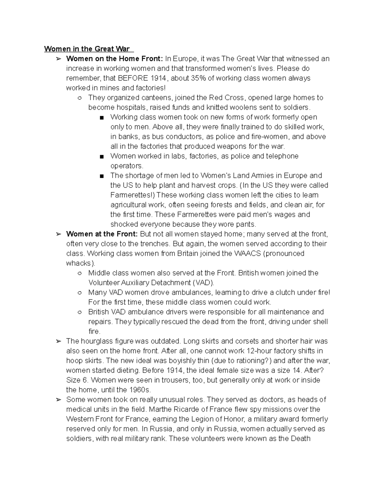 Western Civilization final study guide - Women in the Great War Women ...