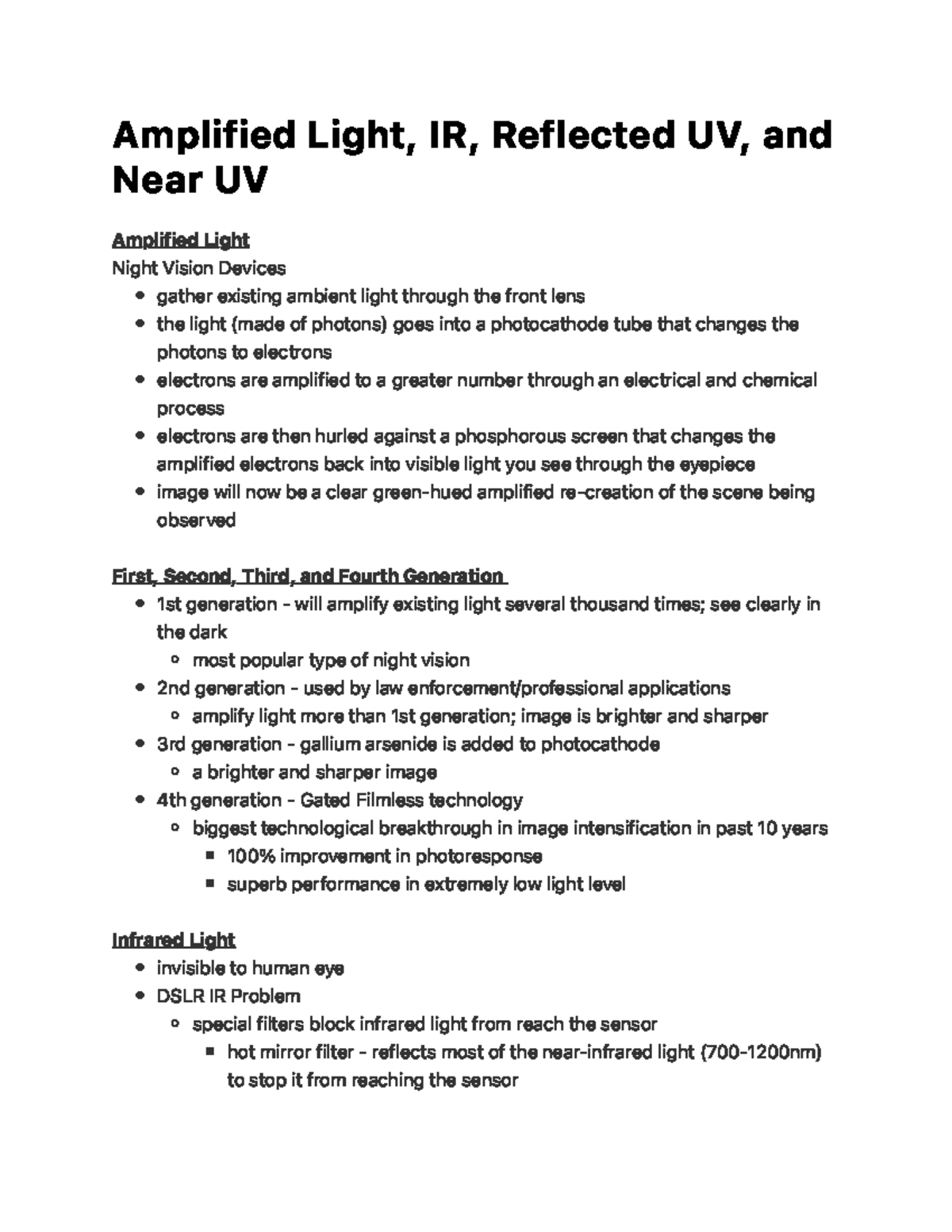 Amplified Light, IR, Reflected UV, and Near UV - Amplified Light, IR ...