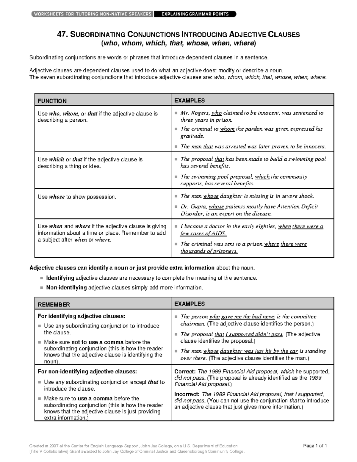 47 - Information - 47. SUBORDINATING CONJUNCTIONS I NTRODUCING ...
