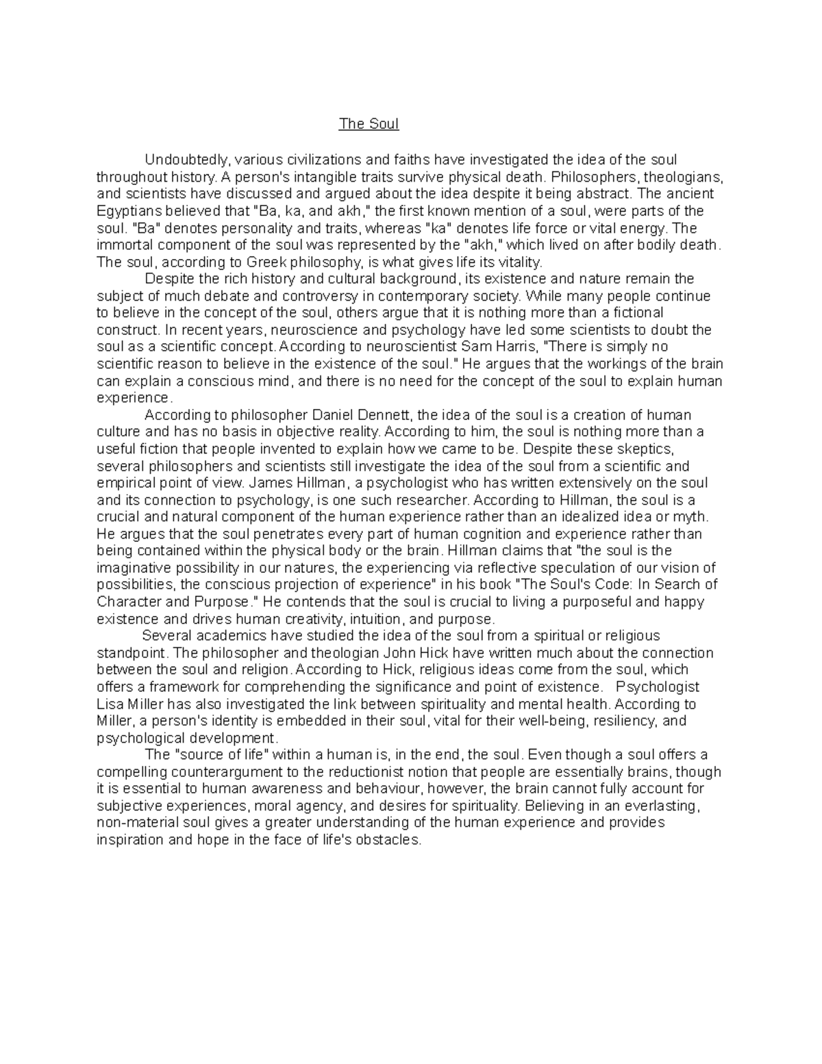 The Soul FWYS Zero Draft Essay - The Soul Undoubtedly, various ...