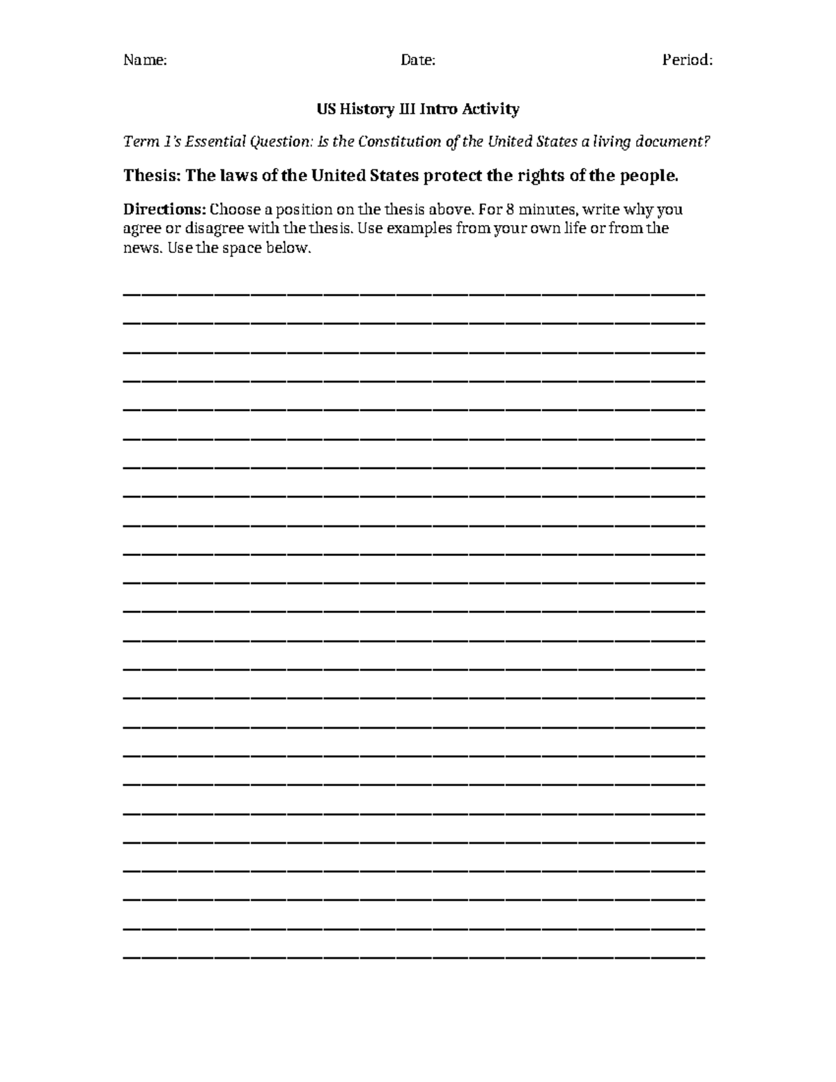 USHistory IIIntro Activity-1 - Name: Date: Period: US History III Intro ...