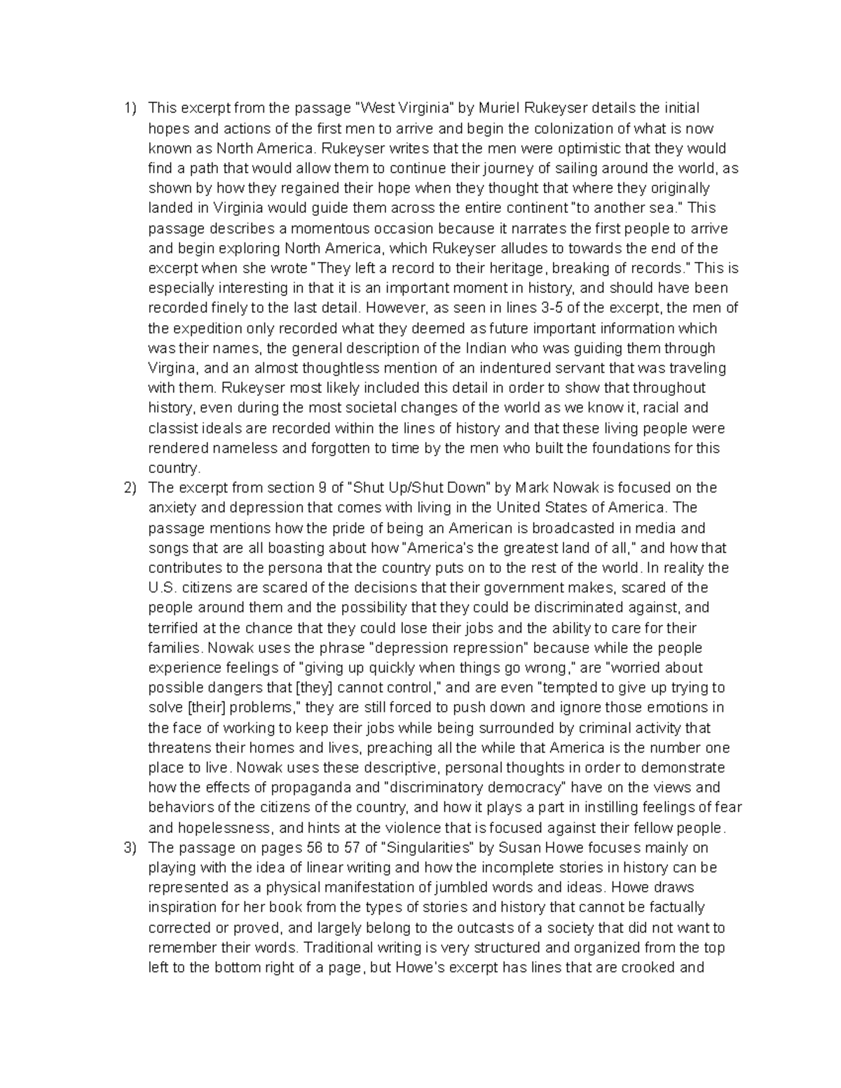 Close Readings - This excerpt from the passage “West Virginia” by ...