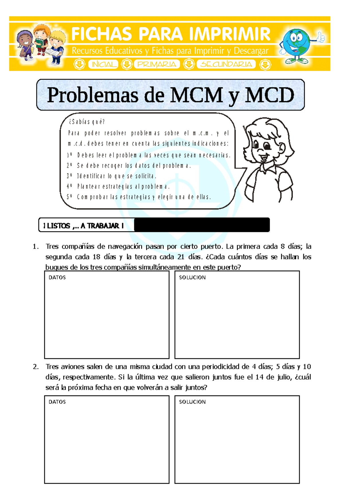 Problemas de MCM y MCD para Sexto de Primaria - P a r a p o d e r r e s ...