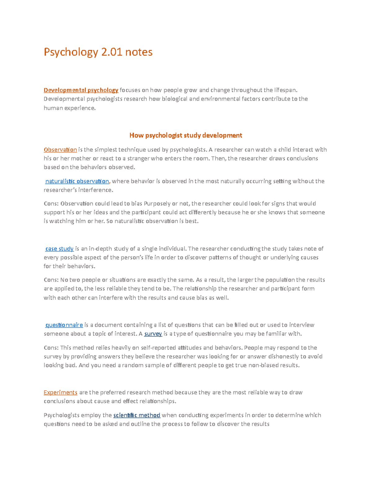 Psychology 2.01 - 2.03 notes - Psychology 2 notes Developmental ...