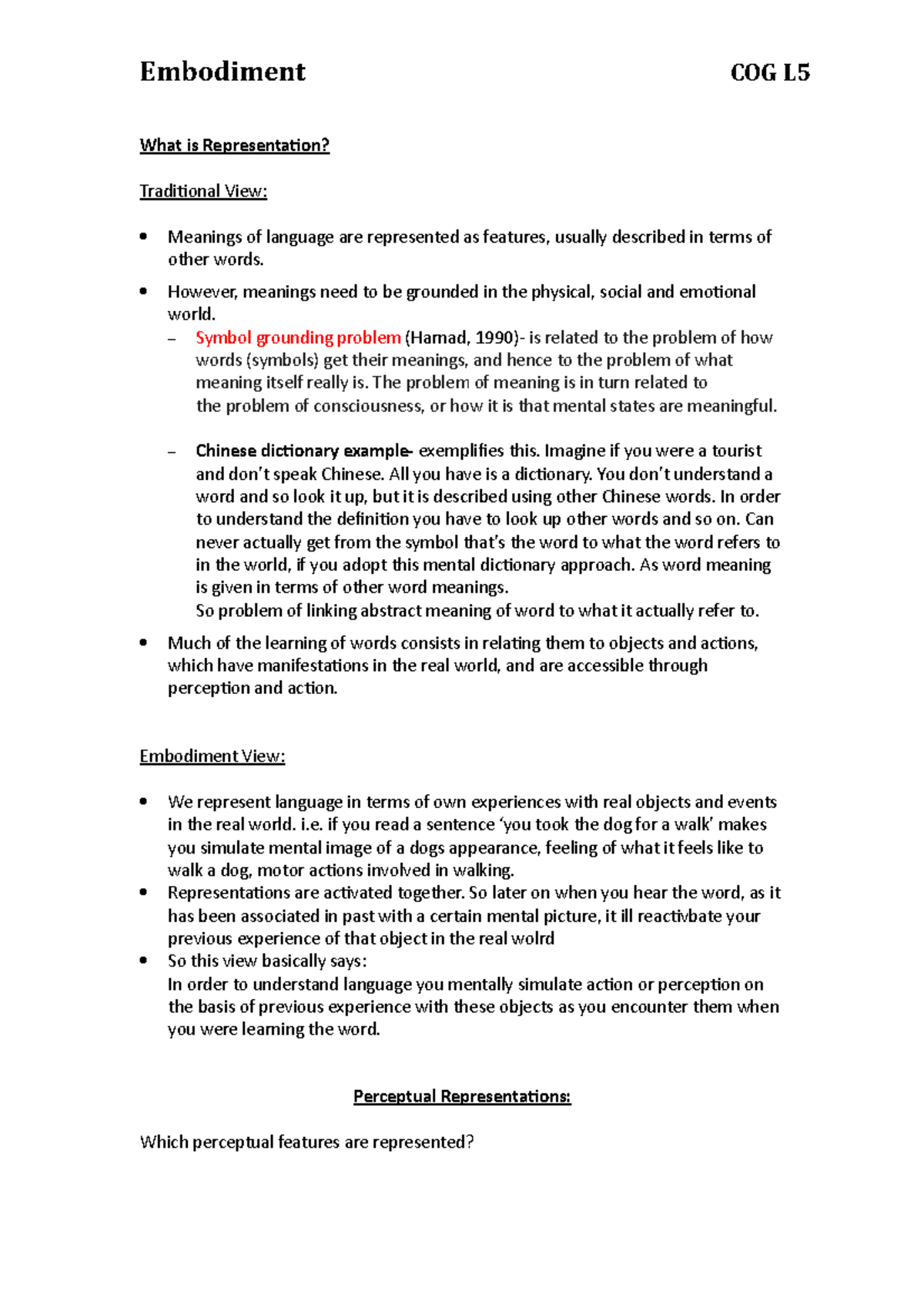 COG Language Lecture 5 - What is Representation? Traditional View ...