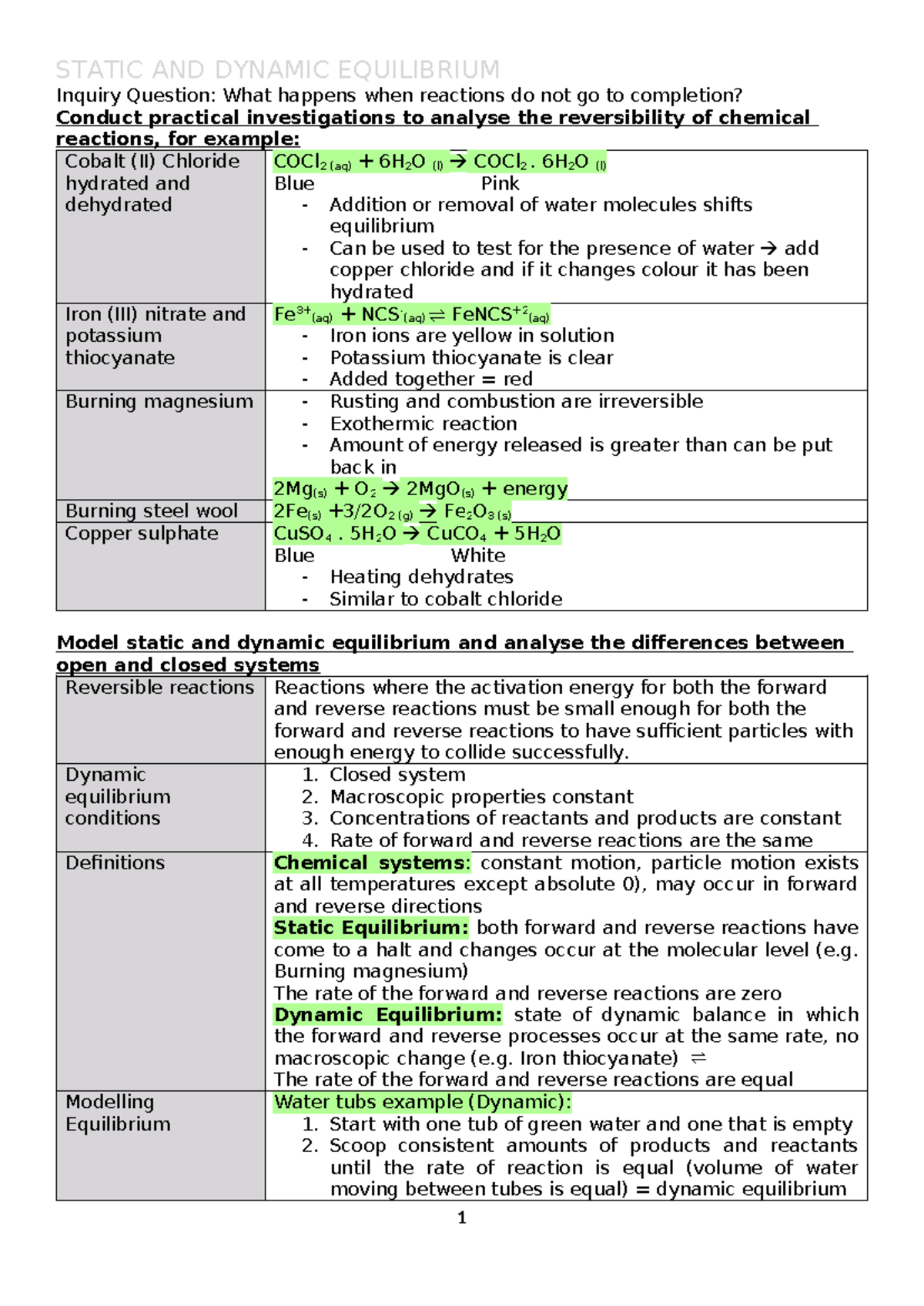 MOD 5 Equilibrium and Acid Reactions - STATIC AND DYNAMIC EQUILIBRIUM ...